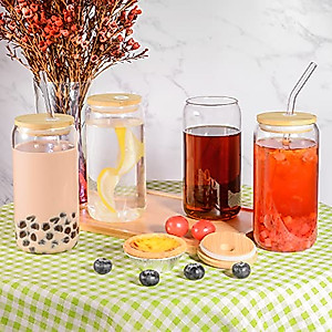 Verdenu 6 Pcs Glass Cups Set, 16oz Drinking Glasses with Lids and Glass Straws, Can shaped Iced Coffee Cup, Clear Beer Can Glass, Cute Tumbler Cup, Ideal for Gift, Homemade DIY Drink