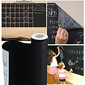 Chalkboard Contact Paper Decal Wall Sticker Adhesive Blackboard, TAKSDAI 2 Rolls Removable Vinyl Chalkboard Wallpaper Peel and Stick, with Bonus 10 Colorful Chalks, Each Roll 17.7'' × 78.7''