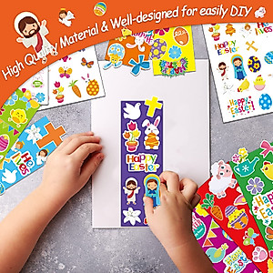 48Pcs Easter Paper Craft Kids DIY Bookmarks Art Craft Kit with Easter Egg Bunny Jesus Cross Stickers, Easter Home School Classroom Game Activities Party Decoration Gift Favor
