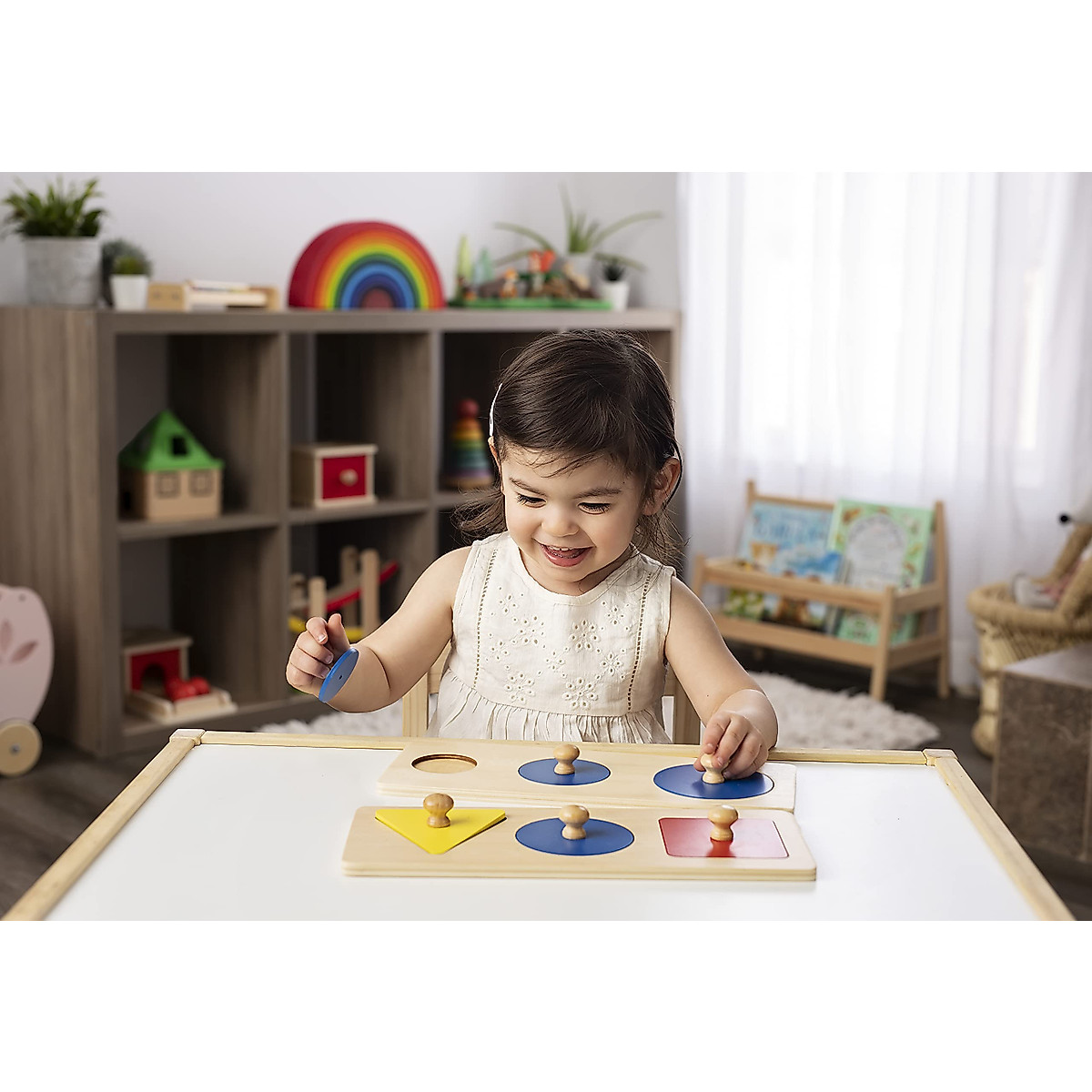 Montessori Multi Shape Wooden Puzzle Toy Baby Toddler First Jumbo Wood Peg Educational Basic Geometry, 2 pieces