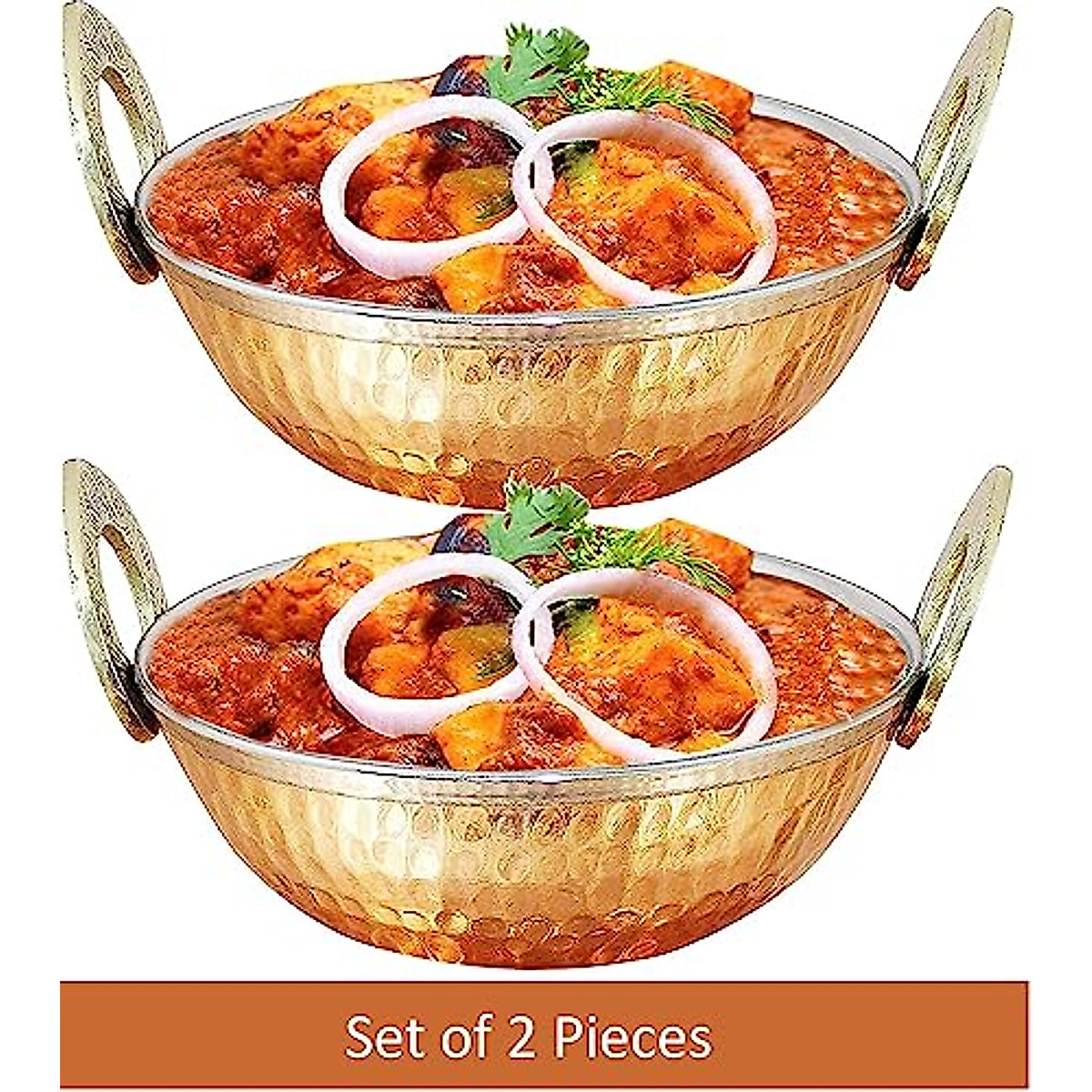 VAKRATUNDA KITCHENWARES Heavy-Duty Copper Bowl Kadai, Food Grade Copper and Steel Serving Karahi Bowls, Multipurpose Indian Serving Kadhai Copper Bowls, Diameter 5 Inches Pack of (2)