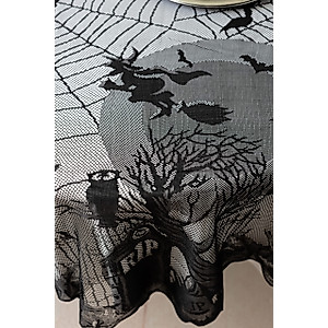 Benson Mills Spooky Spirits Web Lace Fabric Halloween Tablecloth, Halloween Table Cloth (Black, 70" Round)