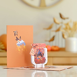 Lovepop Thanksgiving Pop-Up Card for Her and Him - 3D Holiday Greeting for Boys, Girls, Men, Women - Give Thanks Jar 5" x 7" Fox - Blank Note Card & Envelope Included