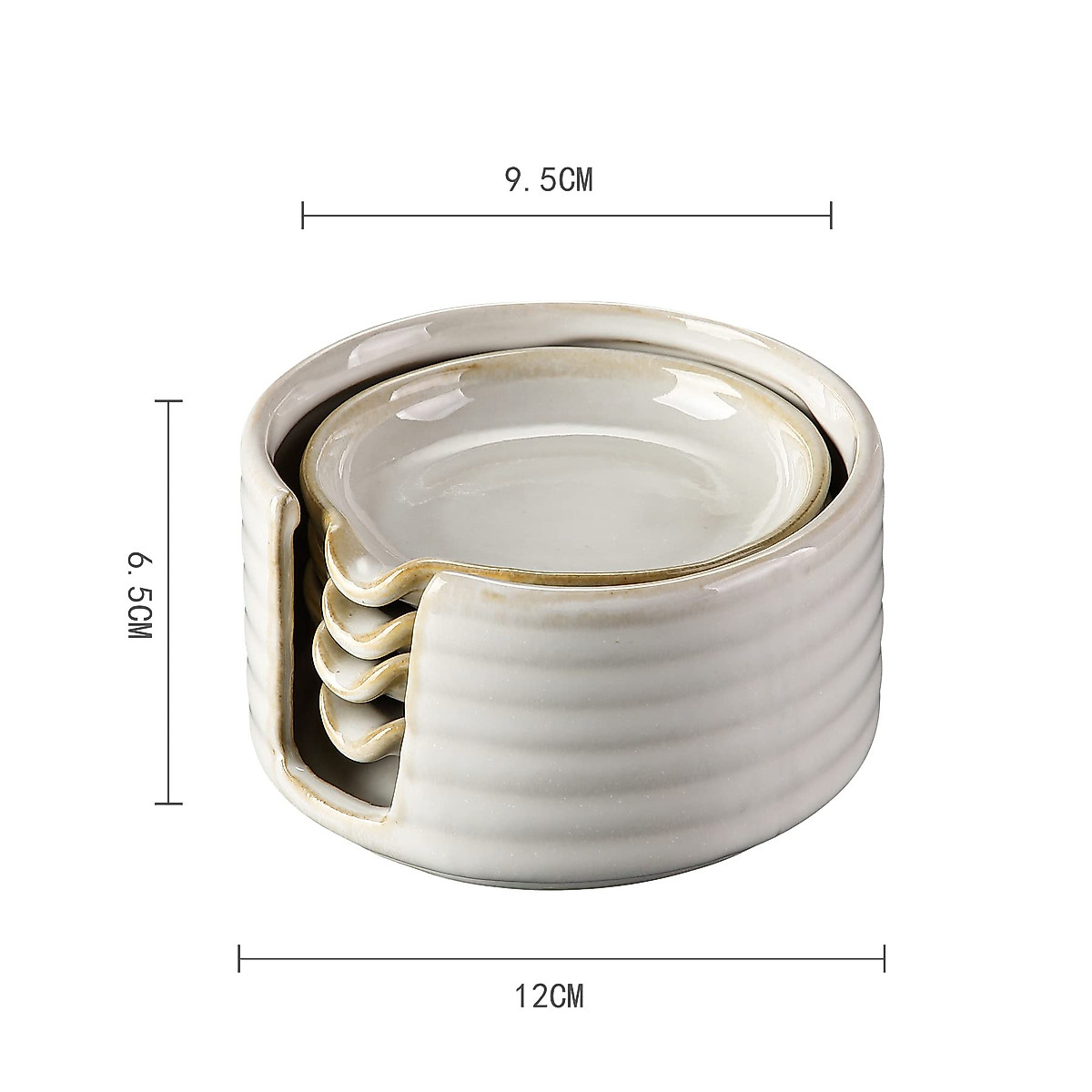 Ceramic Spoon Rest,Spoon Holder,Soy Sauce Dishes with Holder for Kitchen,Household Dipping Sauce Dishes Set, Side Dishes,LIUCUON Kitchen Basics,Set of 4 Kitchen Accessories For Utensils (cream)