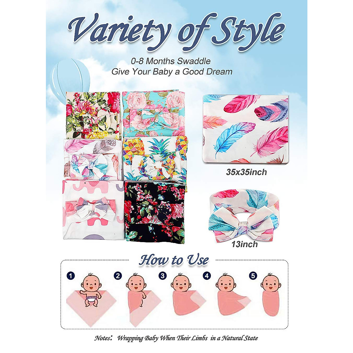 Newborn Receiving Blanket Headband Set - Unisex Soft Baby Swaddle Girl Boy Gifts