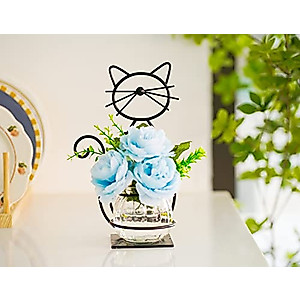 Joyathome Desktop Glass Planter Vase Holder, Metal Cat Plant Terrarium Stand for Plants Creative Decorations for Home Patio Lawn Garden