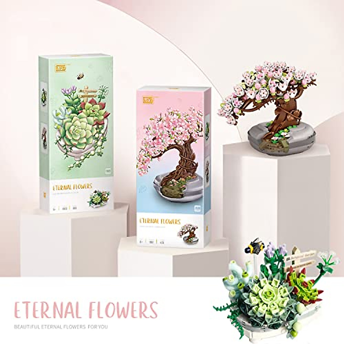 LNYSSQ Mini Succulent Bonsai Tree Building Sets Botanical Collection Flower Bouquet Bricks Bonsai Model Creative DIY Simulation for Home(Mini Sakura Bonsai)