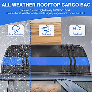Vetoos 21 Cubic Feet Car Rooftop Cargo Carrier Bag, Soft Roof Top Luggage Bag for All Vechicles SUV with/Without Racks - Waterproof Zip, Anti-Tear 900D PVC, with Storage Bag & Anti-Slip Mat
