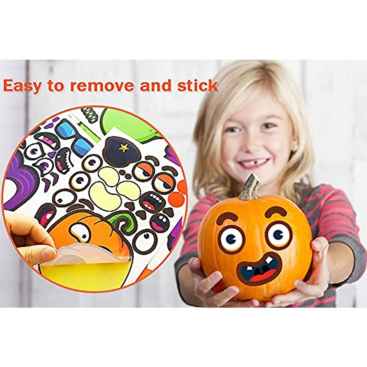 24 Sheets Halloween Pumpkin Craft Stickers Party Favors Make a Face Stickers Zombie Witch Vampire Self Adhesive DIY Stickers for Halloween Kids Toddlers Classroom Treats Party Game Stickers