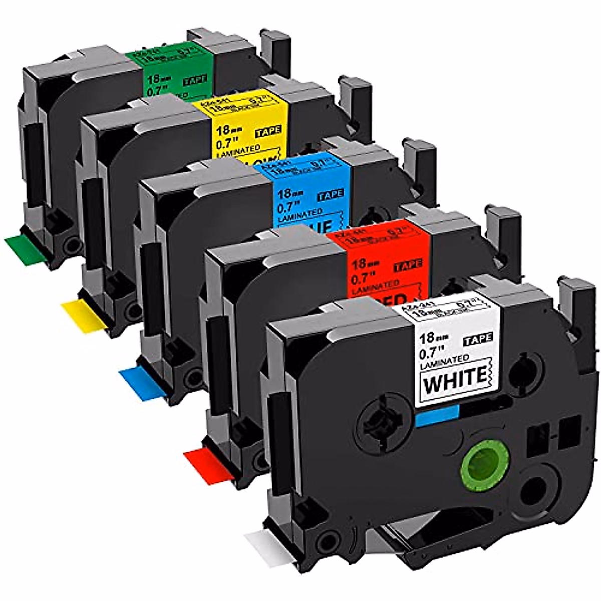 TZ Tape 18mm 0.7 Laminated Compatible for Brother P Touch 3/4 Inch Label Tape (Black on White/Red/Blue/Yellow/Green) for PTouch PTD400, PTD600, PTD400AD PTP700 Label Maker,5-Pack