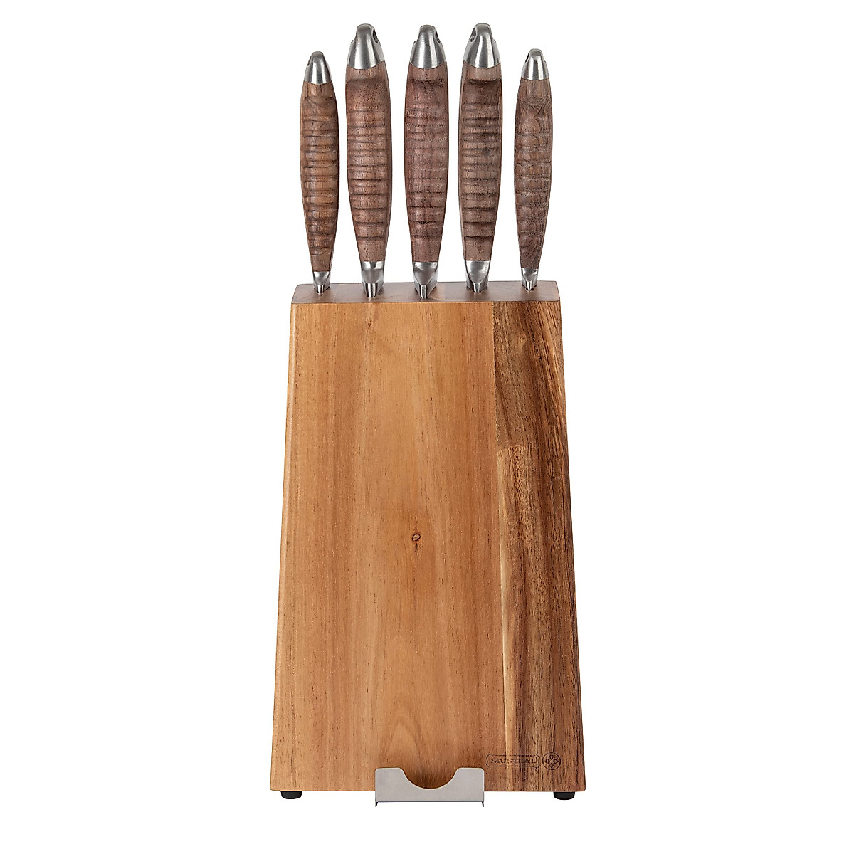 Mundial Nobilis Series 6-Piece Knife Block Set, Including 5 Knives with Wood Handle and Stainless Steel Blades and 1 Wood Block with Tablet Support