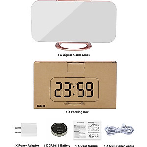 Digital Alarm Clock,7 Inch LED Mirrored Large Display, with Dual USB Charger Ports,Auto Dim,Snooze Function,Modern Desk Wall Electronic Clocks for Bedroom Living Room Office - Rose Gold