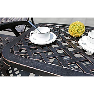OMEFUN Patio End Table, Outdoor Side Table Cast Aluminum Metal Furniture - Bronze