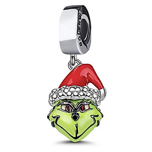 BOLENVI Monster Stole Christmas Green Red 925 Sterling Silver Charm Bead For Pandora & Similar Charm Bracelets or Necklaces