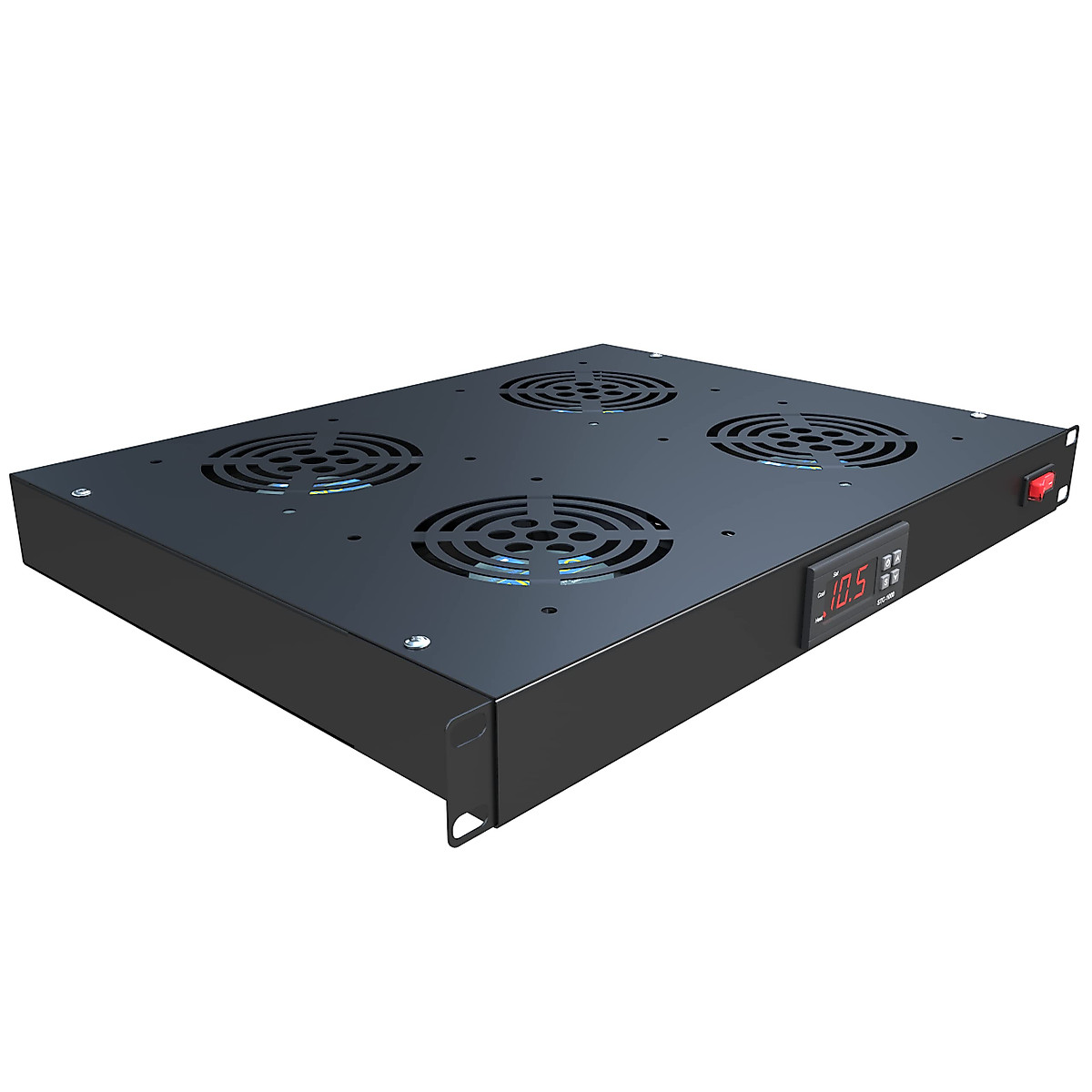 Rack Mount Fan - 4 Fans Server Cooling System - 1U 19" Rackmount Cabinet Panel w/Adjustable Temperature Control (Heat Monitor - Digital Display) Alarm Sensor (Overheat Air Flow Exhaust) Tupavco TP1701