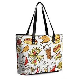 Womens Handbag Fast Food Pattern Leather Tote Bag Top Handle Satchel Bags For Lady