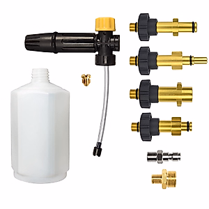 Electric Pressure Washer DIY Foam Cannon with 1/4” Quick Connector & Other 5 Adapters, Power Washer Adjustable Snow Foam Lance 0.6L Bottle, Jet Car Wash Soap Foam Nozzle, 500~2200PSI, 1.0~2.2GPM…