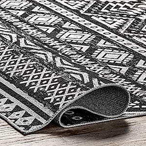 nuLOOM Madlyn Tribal Machine Washable Ultra Thin Area Rug, 4' x 6', Charcoal