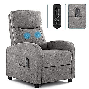 Fabric Massage Recliner Chair Living Room Chair Adjustable Home Theater Seating Winback Single Recliner Sofa Chair Lazy Boy Recliner Padded Seat Push Back Recliners Full Body Armchair for Living Room