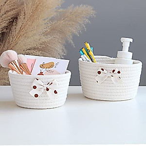 JIDOANCK Simple Hand Woven Cotton Rope Storage Basket, Large Capacity Storage Basket, Used for Mobile Books, Sundries, Cosmetics Beige M