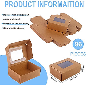Ywin 96 PCS Mini Kraft Paper Box with Window Soap Boxes Present Box Present Packaging Box Treat Box for Soap Packaging Favor Treat Bakery Candy and Jewelry Display, 3.34 x 2.36 x 1.18 Inch (Brown)