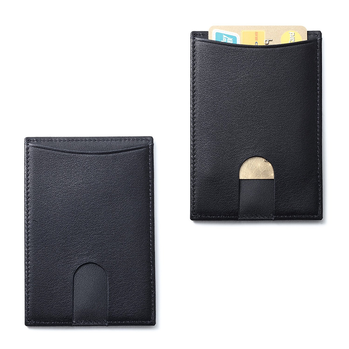 Leather Thin Card Holder, Slim ID Case Small Credit Card Wallet for Men & Women (Black)