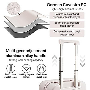 Mixi 3-Piece Luggage Set Hardside PC Travel Suitcase Rolling Bag Spinner Wheels TSA Lock, 20+24+28 Off White(Slight Pink), with Cover