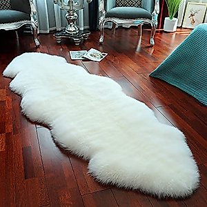 LLB Genuine Sheepskin Rug,Luxury Fluffy Bedroom Rugs,Area Rug Indoor,Real Wool Fur Rug,Sofa Rug Chair Cover Carpet for Living Room,Nursery Rug,Fuzzy Plush Rug for Dorm (Ivory White,2 x 6 ft Sheepskin)