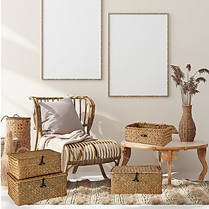 Woanger Set of 4 Wicker Storage Baskets Organizer，Handwoven Storage Bins with Lid for Organizing, Home Utility Box for Home Office Supplies Multipurpose Container(Orange)