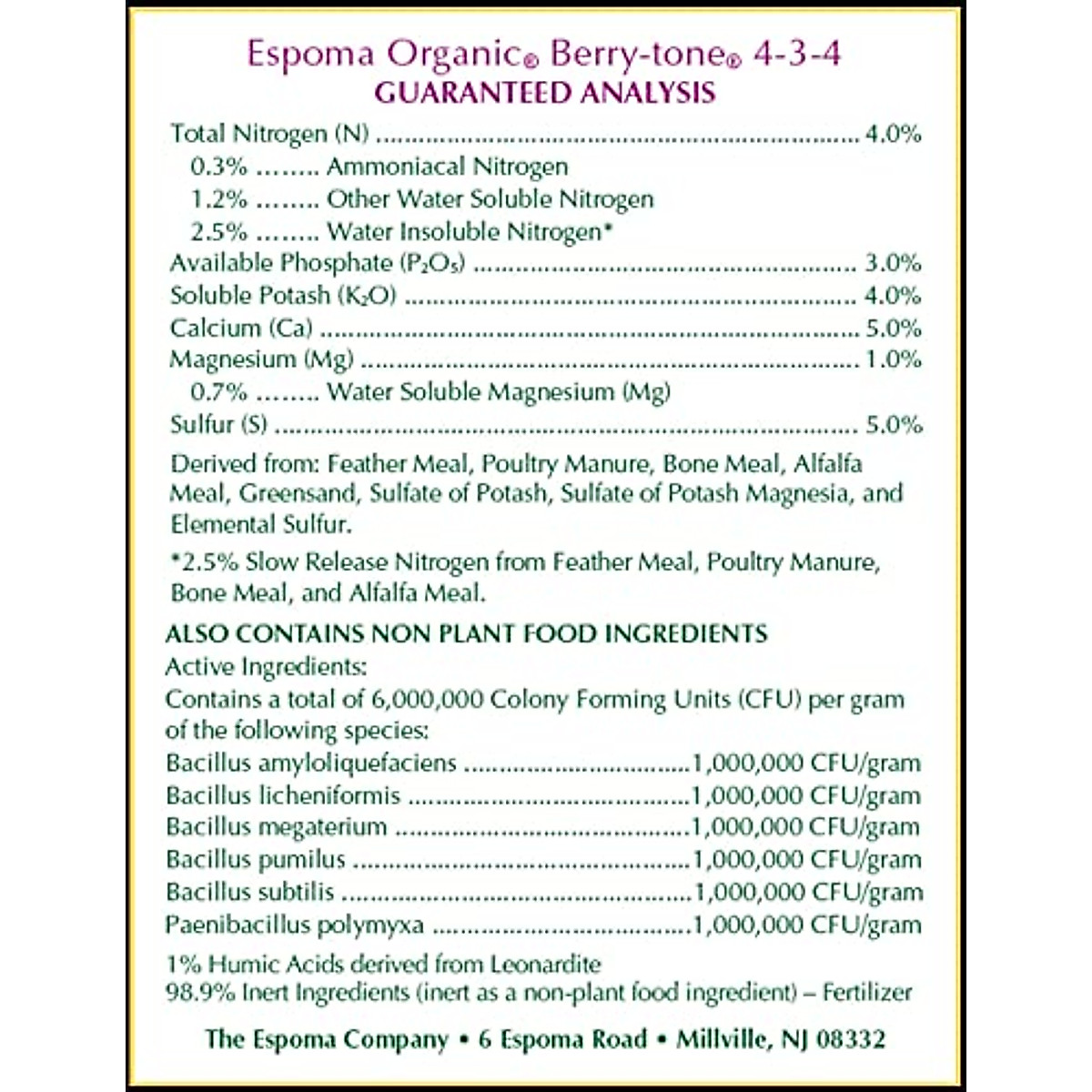 Espoma Organic Berry-Tone 4-3-4 Natural & Organic Fertilizer and Plant Food for All Berries. 4 lb. Bag. Use for Planting & Feeding to Promote Bountiful Harvest
