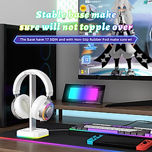 TuparGo White Headphone Stand,Desk RGB Lights Headset Holder,Suitable for All Over-Ear Headphone (White, Only RGB Light)