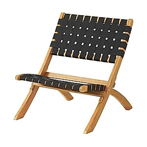 Barre 3PC Acacia Wood Outdoor Bistro Set Two Folding Chairs and 14 in. Table Weather-Resistant Conversation Set Sturdy Black Woven Poly Seats, Outdoor Furniture, Patio, Deck, Backyard