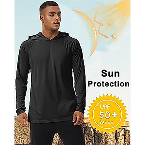 BIYLACLESEN Outdoor Shirts for Men Lightweight Workout Shirts Hiking T-Shirt Mens Quick Dry Shirt Long Dry Fit Long Sleeve Shirts Men with Hoodie Black
