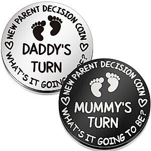 Hicarer 2 Pieces Fun New Parents Decision Coin Double Sided Decision Making Coin New Baby Pregnancy Gift for First Time Mommy Daddy Push Present for Christmas Thanksgiving Sliver and Black