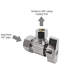 Heavy Duty 1/4 Quarter Turn Angle Shut Off Valve Squared Body 1/2 in. NOM Comp Inlet x 3/8 in. OD Compression Outlet Chrome Plated Brass (5 Pack)