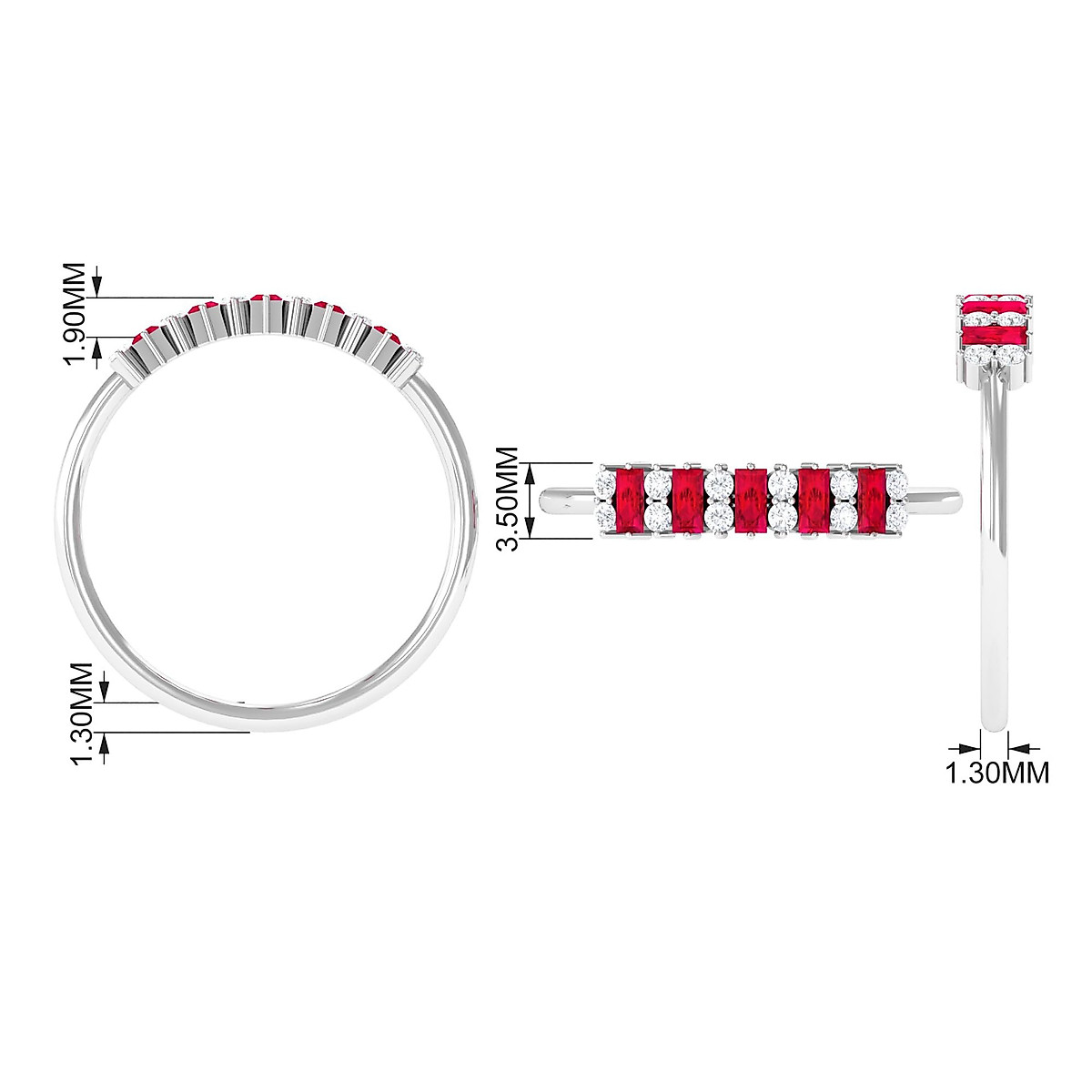 Rosec Jewels Certified Lab-Created Ruby and Diamond Cluster Ring for Women | 1.75 Cttw | AAAA Quality, 14K White Gold, Size:US 3.50