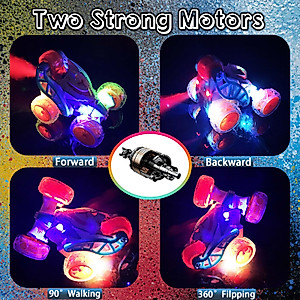 YUAN PLAN Remote Control Car for Kids, RC Stunt Car 360°Rolling Twister RC Mini Car 2.4GHz 4WD Racing Car with Colorful Lights & Music Switch and Spray Flips Rotating Car Toy for Boys Girls