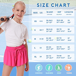 Girls Flowy Shorts Butterfly Shorts for kids with Pocket 2-in-1 Athletic Shorts Running Shorts for Girls Youth Teen Active Workout Sports (Hot Pink# Girls, X-Large)