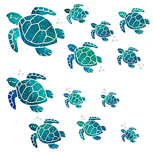 12PCS Sea Turtle Wall Decals Decor, Ocean Turtle Vinyl Stickers 12 Sizes Ocean Bathroom Decor Turtle Stickers for Bathroom Decals Waterproof Wall Sticker Decoration for Home Office Nursery(Blue Green)