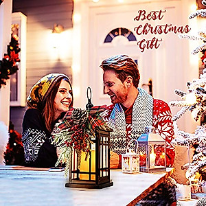 Christmas Candle Lantern,Decorative Lantern with Led Candle Battery Operated Hanging Lanterns Flameless Candle Lantern for Home Christmas Indoor Outdoor Decorations-Red