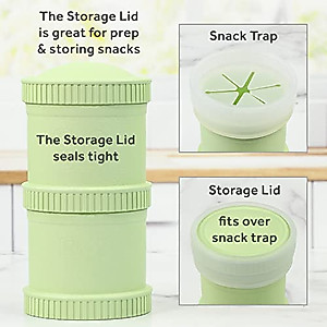Re Play 2pk Snack Stack Food Storage Containers for Baby, Toddlers, and Children, Includes 3 Lids, Medical Grade Silicone Snack Lid, Storage Lid, & Travel Lid with Strap, Microwave Safe, Leaf