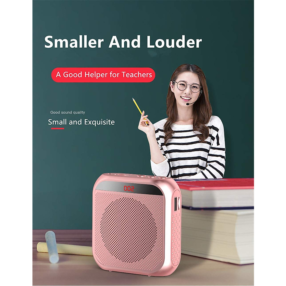 Portable Voice Amplifier with Wired Microphone Headset Rechargeable PA System Speaker Personal Microphone Speech Amplifier Power Amplifiers Loudspeaker for Teachers/Metting/Tour Guide (Rose Gold)
