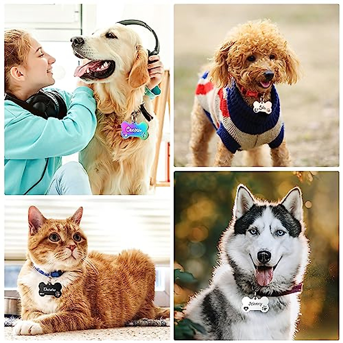 GISUERY Dog Tags Engraved Pet Tags Stainless Steel Custom Dog and Cat Name Tags Personalized Double-Sided Engraving Pet ID Tags with Trendy Icons/Symbols (Bone with Paw)