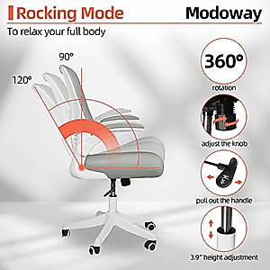 Modoway Desk Chairs with Wheels and Arms Ergonomic Mesh Office Chair with 300LBS Capacity (Grey-1Unit)