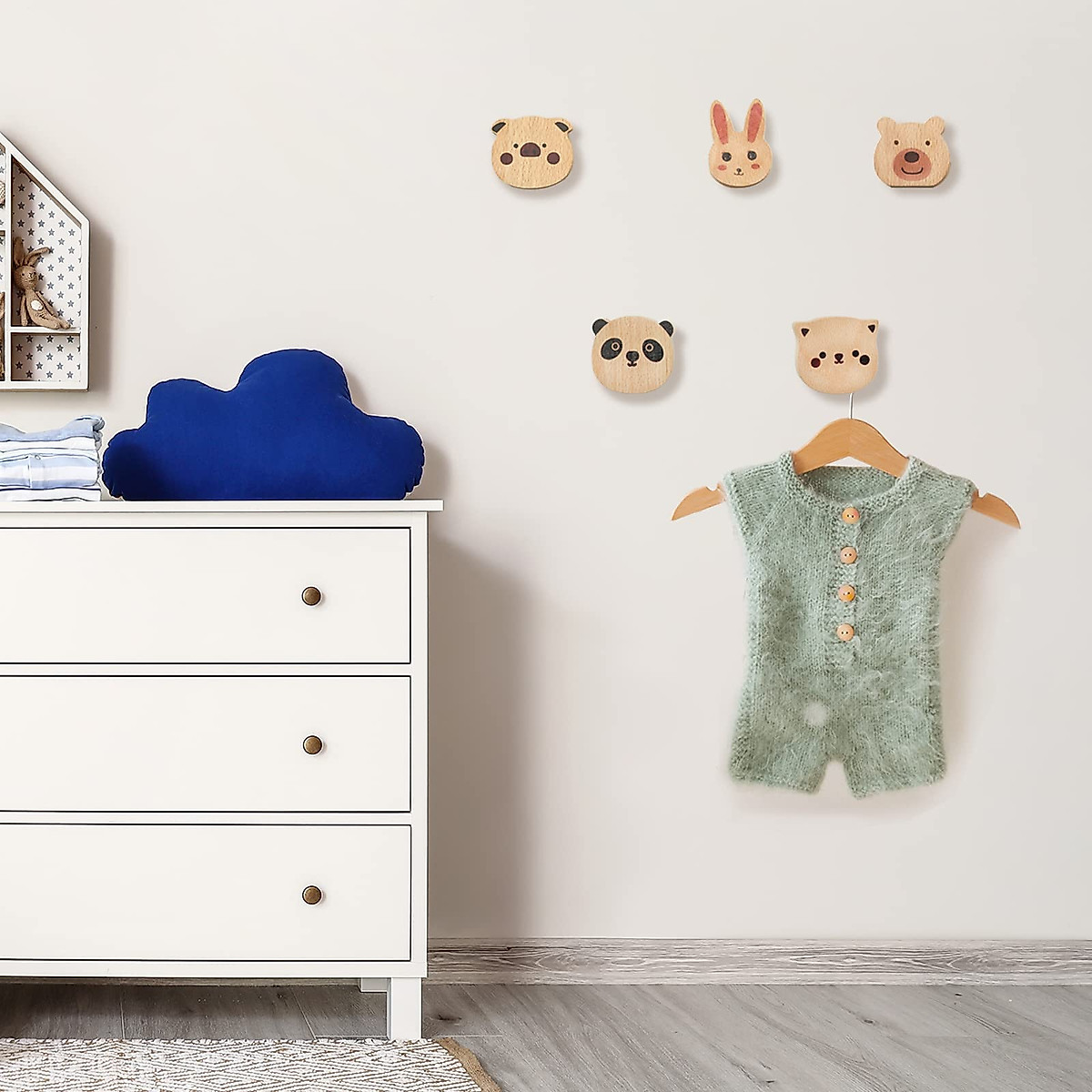 WONQEXZ Wall Hook,Child Baby Nursery Wood Wall Hook,Natural Colorful Animal Coat Hooks,Wooden Hooks,Children Wall Mounted Hook,Set of 5