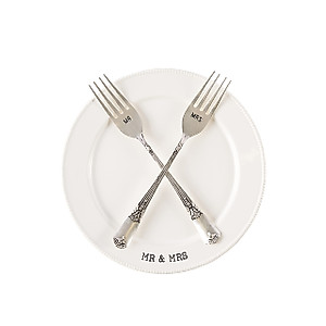 Mud Pie MRS, Plate and Fork Set, White