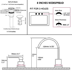 TRUSTMI 2 Handle 8 Inch Widespread Bathroom Faucet with Pop Up Drain Assembly Brass Square Waterfall Vanity Basin Sink Mixer Tap, Brushed Gold