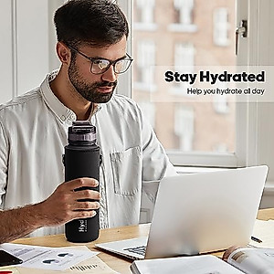 Unistar Water Bottle with Time Marker -Large 34 oz Tritan Bottle & No Sweat Sleeve -Leak Proof Gym Sports Bottle with Fruit Infuser Strainer & Carrying Strap - Gift Package for Christmas