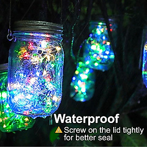 Mason Jar Solar Lights 30 LEDs, 6 Pack Hanging Solar Lights Outdoor, Waterproof Fairy Lights Solar Lanterns for Patio Garden, Hangers and Jars Included- Multicolor