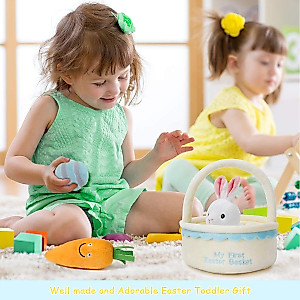 Baby's My First Easter Basket Playset Stuffed Plush Cartoon Bunny Toys Plush for Kids Boys Girls, 4 Pieces